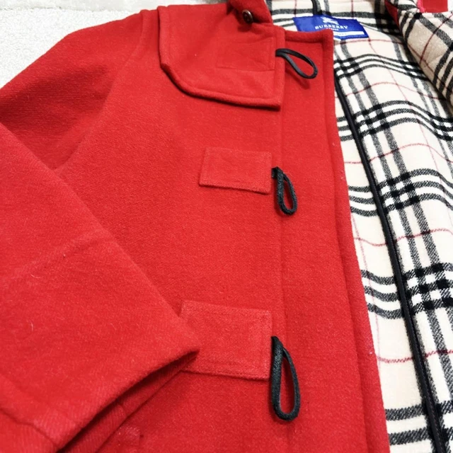 BURBERRYS BLUE LABEL Duffle Coat Wool Red Nova Check Size 40 Good ...