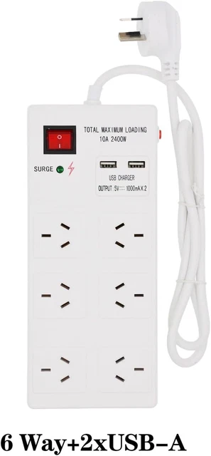 SURGE PROTECTOR POWER Board 6 Outlets Overload Protection with 2Xusb-A ...