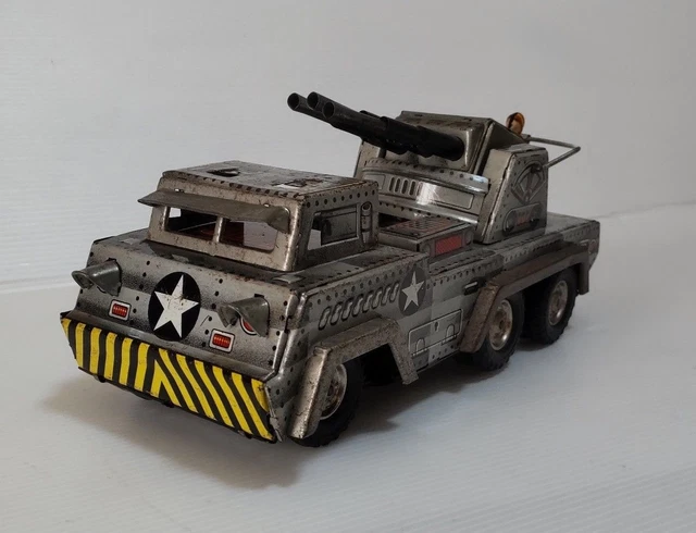 SANKEI GANGU TANK Armored Car 3-Barrel GHalf Track Tin Toy Need repair ...