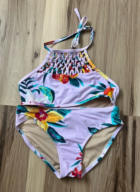 LITTLE GIRLS OLD Navy Tropical Floral Print Halter 2Pc Bikini, Sz Lg $7 ...