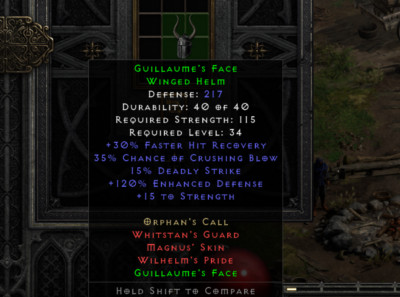 DIABLO 2: RESURRECTED - Guillaume's Face Helm GFACE - D2R PC / Switch £ ...