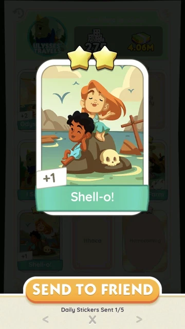 MONOPOLY GO! ADESIVO Shell-o Ulysses Set da viaggio album miti epici ...