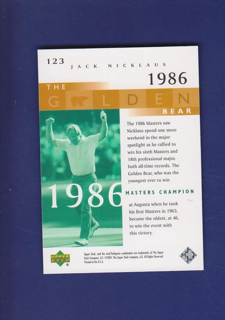 JACK NICKLAUS HOF 2001 Upper Deck Golf The Golden Bear #123 (MINT) 1986 Masters $2.99 - PicClick CA