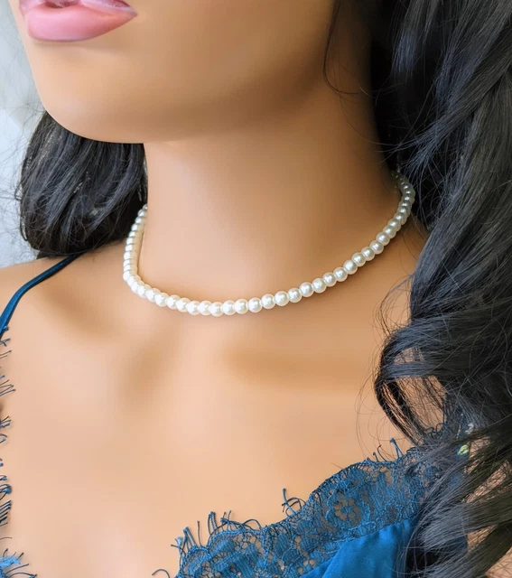 COLLIER RAS DE cou en perles blanches Bijou mariage Collier vintage ...