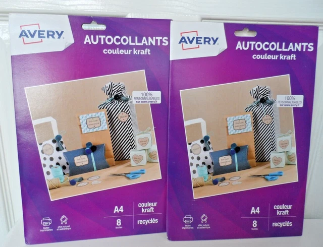 AVERY – 8 Stickers A4 Kraft Side - Brown – Printing: inkjet x 2 Packs ...