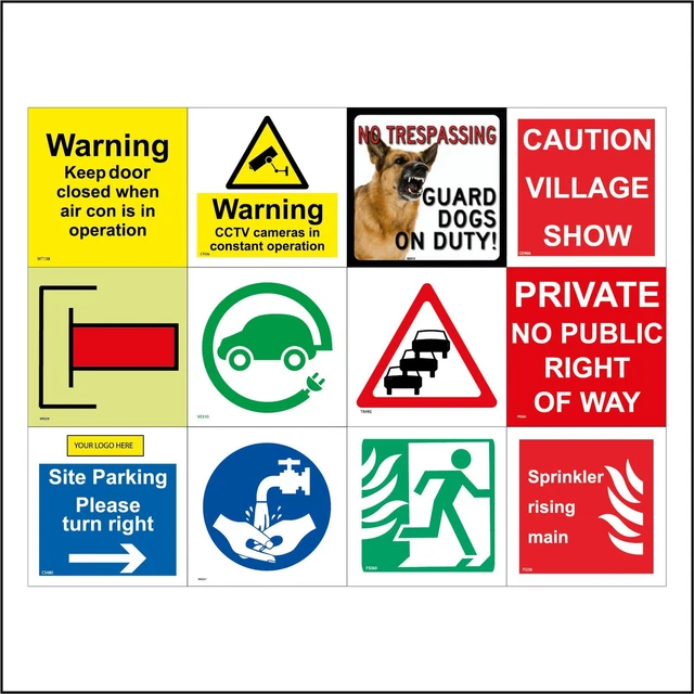 WARING MARINE SIGNS Electric Car Construction Fire Private Guard Dog ...