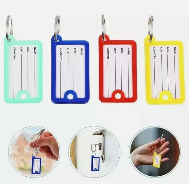 12 X KEY Ring Key Id Label Keys Fob Luggage Tag Address Label Keyring ...