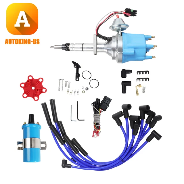 SMALL CAP BLUE Hei Distributor +45k Coil + Wires for Chevy Inline 6 ...
