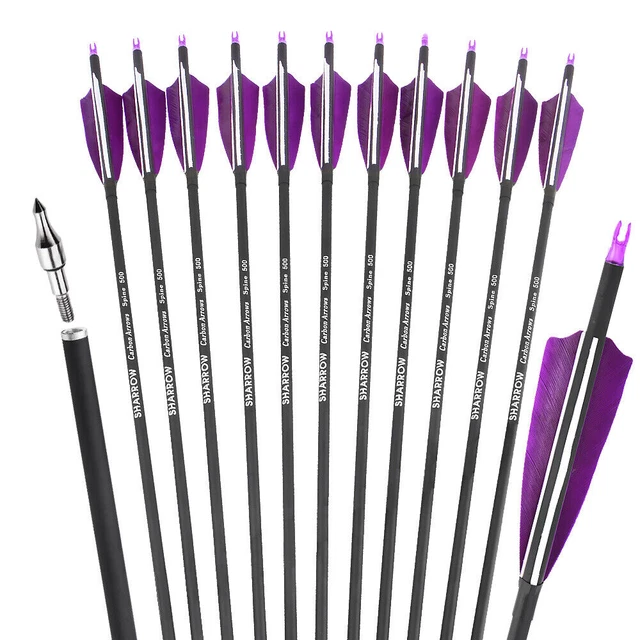 31& CARBON ARROWS 4" Turkey Feather SP500 Archery Recurve Compound Bow ...