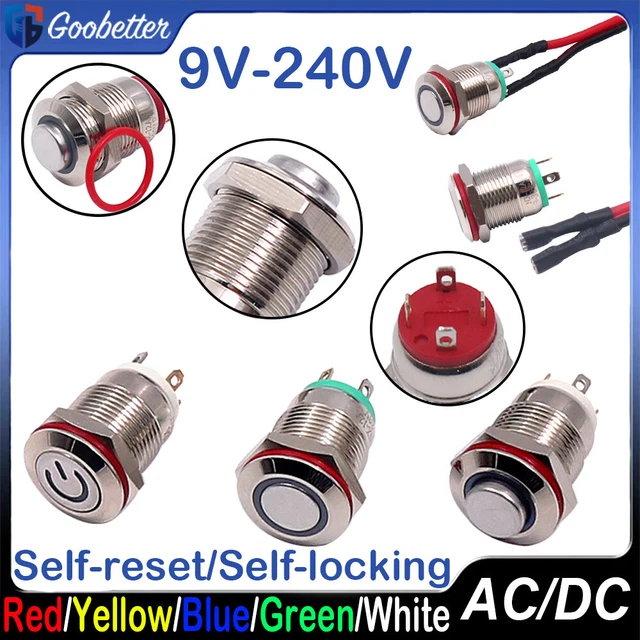 AC/DC LED METAL Indicator 12mm Waterproof Signal lamp 5 Color Push ...