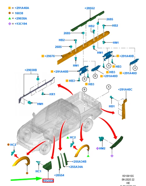 FORD RANGER T6 MK1 Front Left Fender Grille Shield Trim 2430735 NEW ...