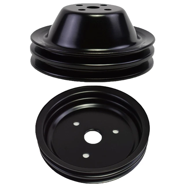 BLACK SMALL BLOCK Chevy SBC Short Water Pump & Crank Pulley 2 Double ...