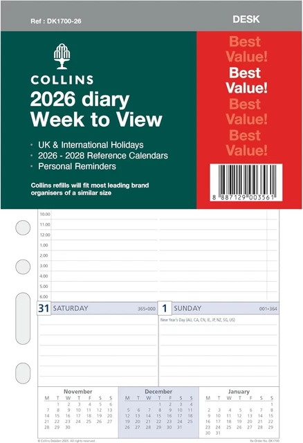 DAYPLANNER REFILLS - 2026 12 Month Calendar Year Planner, Week-To-View ...