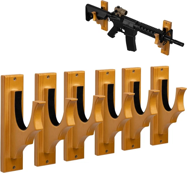 RIFLE SHOTGUN GUN Wall Mount Display Rack Gun Hanger Wood for Indoor ...