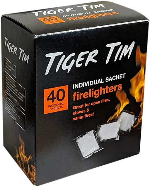 TIGER TIM FIRELIGHTERS Quick Eco Barbecue Wood Burner Sachets Flame ...