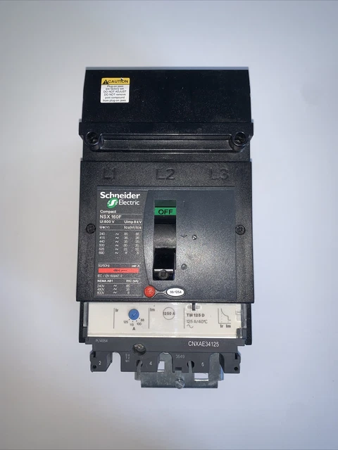 SCHNEIDER 125 AMP 125A 36kA TRIPLE POLE MCCB NSX160F CNXAE34125 TM125D ...