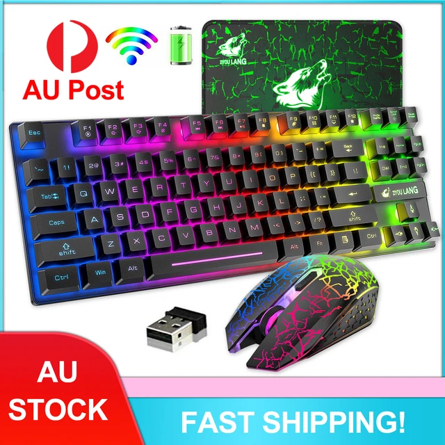 WIRELESS GAMING KEYBOARD and Mouse&Mat Combo Rainbow LED Backlit ...