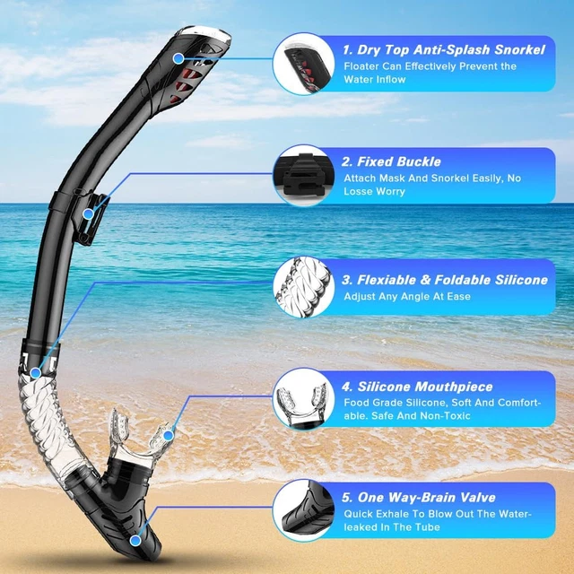 ADULT SNORKEL SET Mask Fins Dry Top Snorkel Panoramic Diving Gear Bag ...