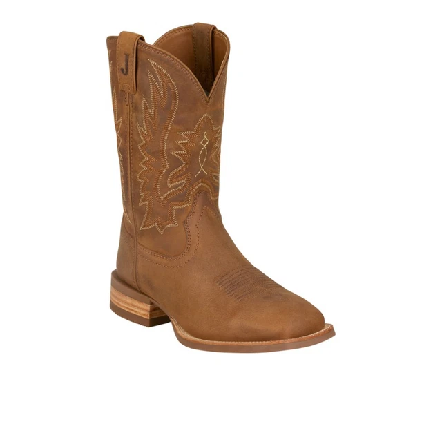 JUSTIN BOOTS RUSTLE Embroidered Square Toe Cowboy Mens Brown Casual ...