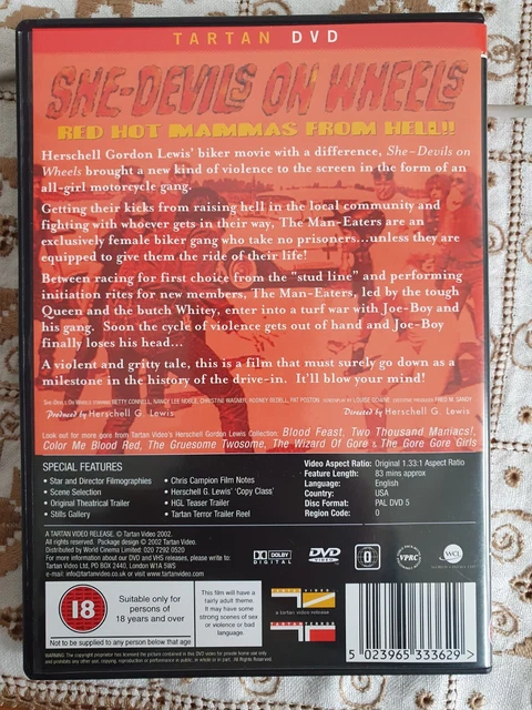 She Devils On Wheels Dvd 2002 Tartan Herschell Gordon Lewis Uk R0