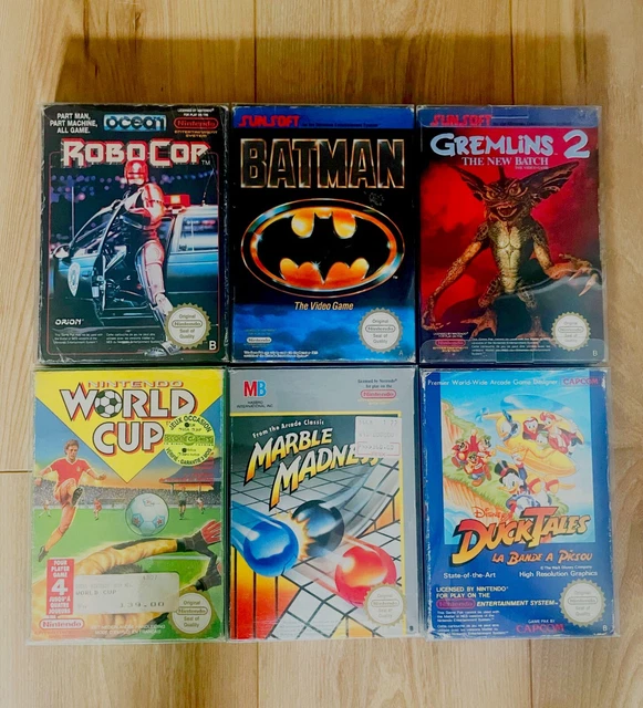 LOT 6 JEUX Nintendo NES Robocop Ducktales Batman Worldcup Gremlins2 ...