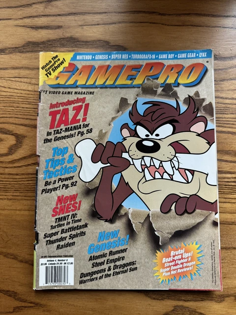 GAMEPRO MAGAZINE - June 1992 - Taz-Mania- TMNT: Turtles in Time $9.99 ...