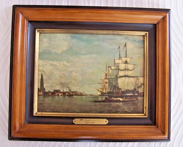 CADRE ET REPRODUCTION d'une PEINTURE MARINE de P.J. CLAYS Belge 1819/ ...