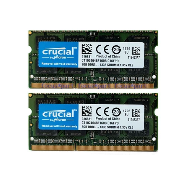 CRUCIAL 8GB 16GB PC3L-10600 DDR3L-1333 1.35V 204pin SO DIMM Memory for Laptop $16.10 - PicClick CA