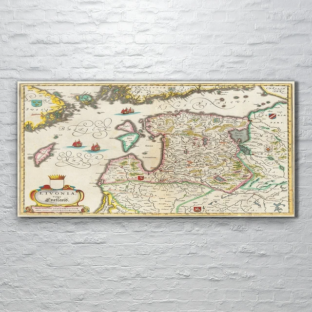 STAMPA VETRO TEMPERATO Mappa Arte Livonia Mappa Stato Baltico ...