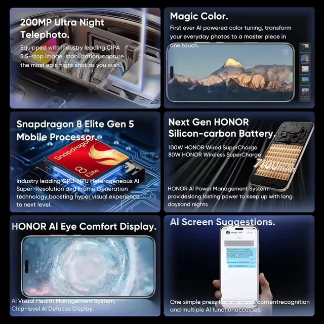 GLOBAL VERSION HONOR Magic 8 Pro 5G Snapdragon 8 Elite Gen5 200MP ...