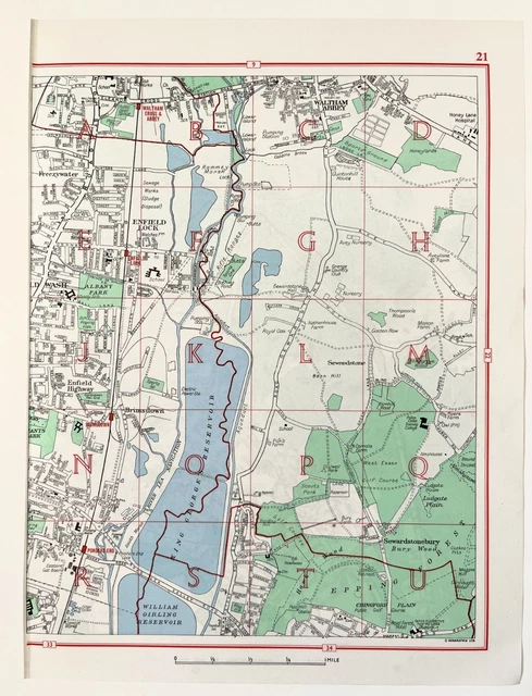 LARGE VINTAGE 1960S London Map - ENFIELD, PONDERS END, WALTHAM ABBEY ...