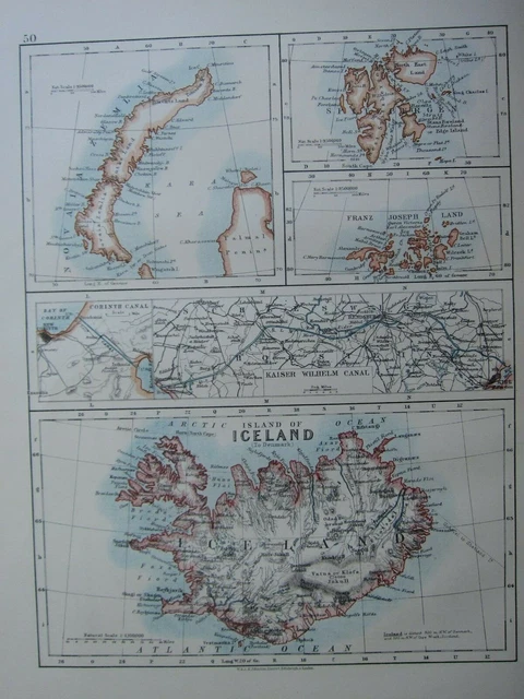 1913 MAP ICELAND Kaiser Wilhelm Canal Franz Joseph Land Spitzbergen EUR ...
