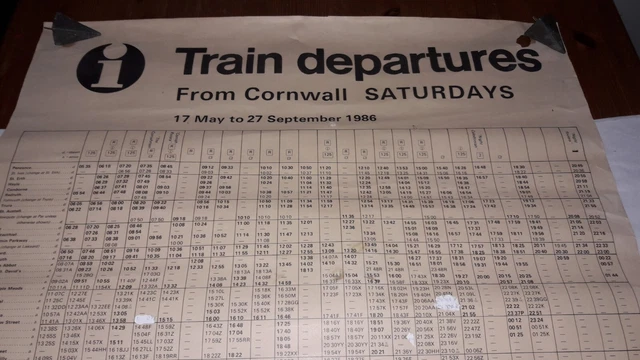 ORIGINAL BRITISH RAIL Railways Poster Timetable Cornwall Sat Departures ...