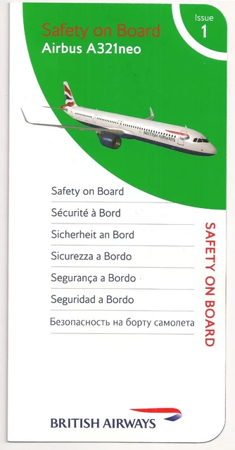 BRITISH AIRWAYS SAFETY card folder Airbus A321neo - issue 1 £4.99 ...