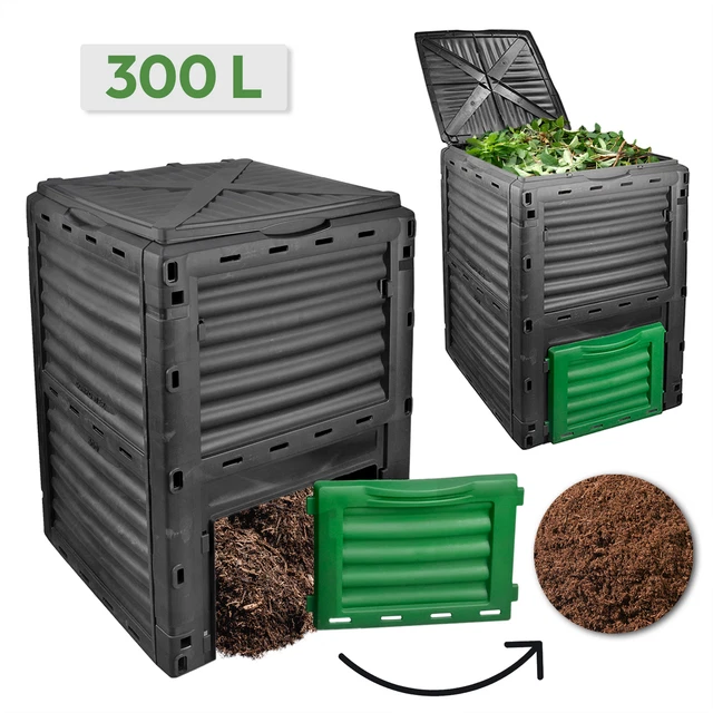 LARGE GARDEN COMPOSTING Bin 300 Litre Black Plastic Waste Composter Eco ...