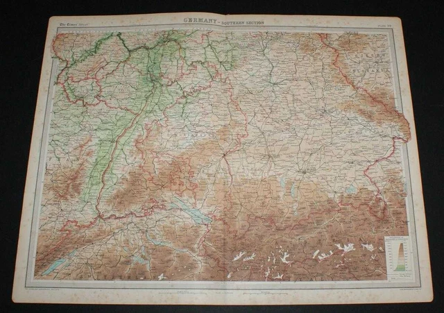 MAP OF GERMANY - Southern Section from 1920 Times Survey Atlas (Plate ...