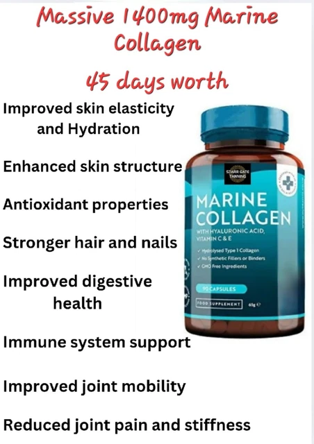 MARINE COLLAGEN 90 Capsules 1400mg with Hyaluronic Acid, Vitamin C, E, B2, Zinc £16.27 - PicClick UK