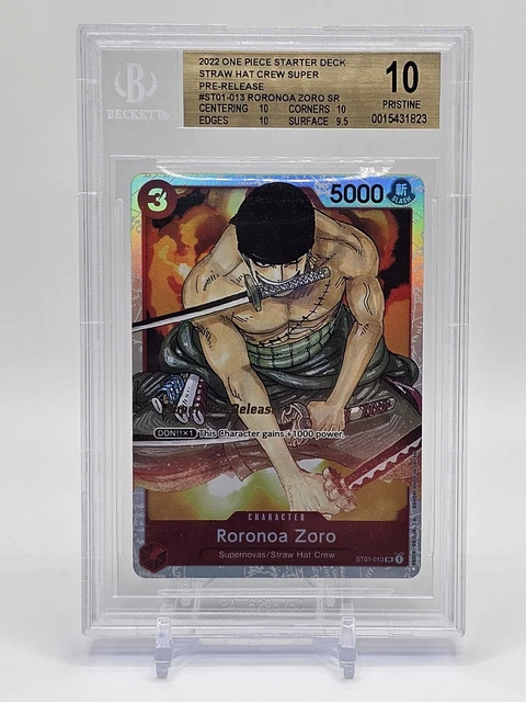 ONE PIECE TCG Roronoa Zoro Super Pre-Release ST01-013 SR BGS 10 étiquette noire EUR 615,35 ...