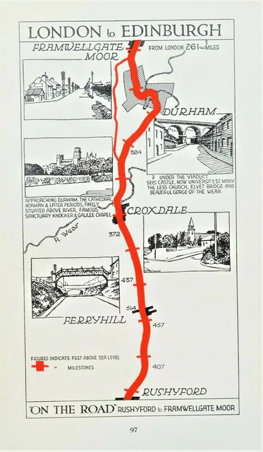 RUSHYFORD,CROXDALE,FERRYHILL,DURHAM ORIGINAL ANTIQUE Pictorial Road Map ...