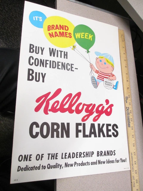 KELLOGG'S CORN FLAKES 1960s cereal box ad store display sign cartoon ...