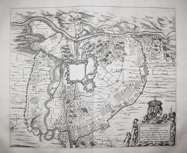 TORINO TORINO MAPPA carta mappa pianta piemonte Italia incisione blu ...