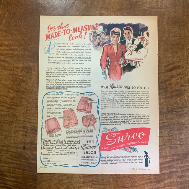 VINTAGE 1947 'SURCO Corset & Girdles' Fashion Magazine Advertisement ...