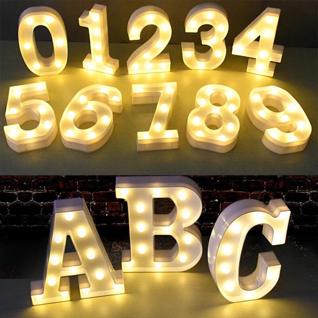 LARGE LED LIGHT Up Alphabet Letters Plastic Numbers Standing Party ...