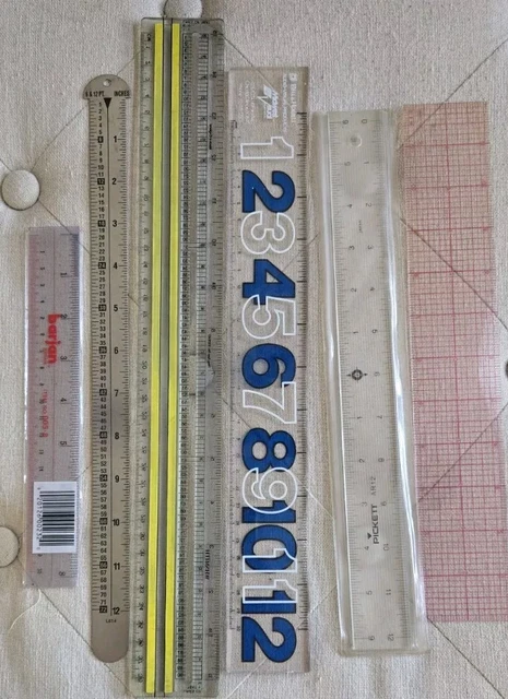 6 VINTAGE DRAFTING Technical Drawing Rulers-Stainless, Lucite & Plastic ...