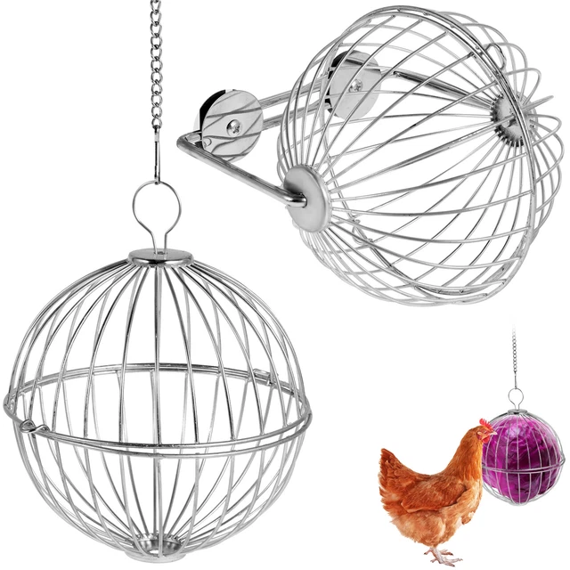 CHICKEN VEGETABLE HANGING Feeder Stainless Steel Poultry Feeder Ball ...