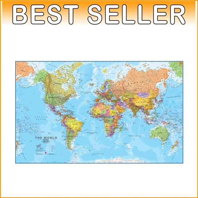 MEGA POLITICAL WORLD Map - 2024 Update - 46 x 80 Fully Laminated and ...