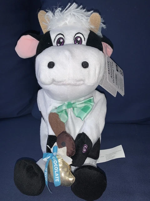GEMMY ANIMATED SINGING Plush Easter Cow Milk Chocolate Bunny Gimme ...