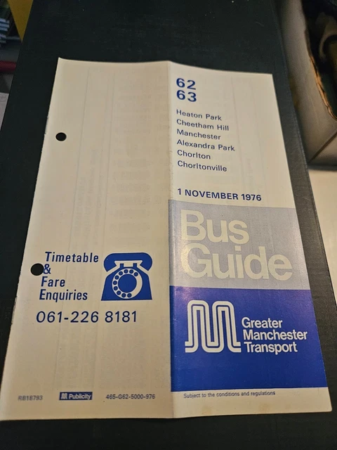 MANCHESTER BUS TRANSPORT Timetable Leaflet GMT 1 Nov 1976 HO7.29 £3.00 ...
