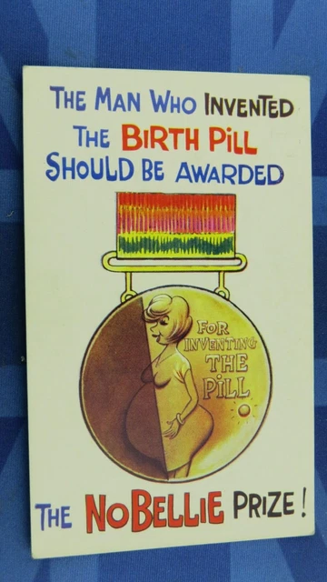 BAMFORTH COMIC POSTCARD 1960s Pregnant WHO INVENTED BIRTH PILL NOBELLIE ...