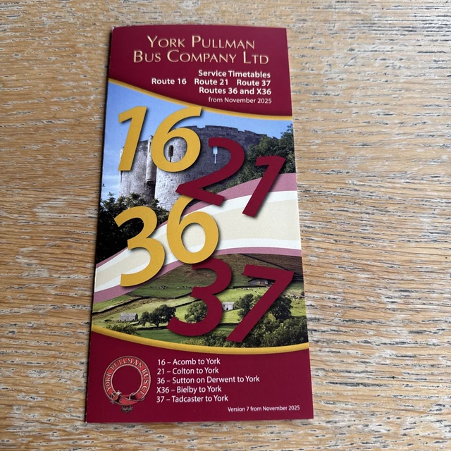 YORK PULLMAN BUS Company - timetable for routes in and around York Nov ...